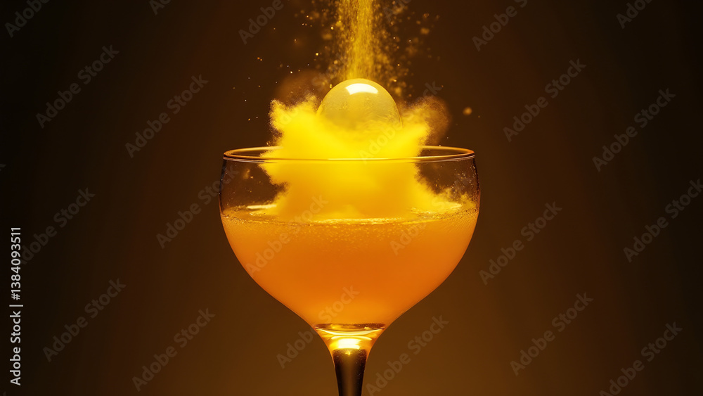 "Molecular spheres burst golden vapor, forming luminous sculptures ...