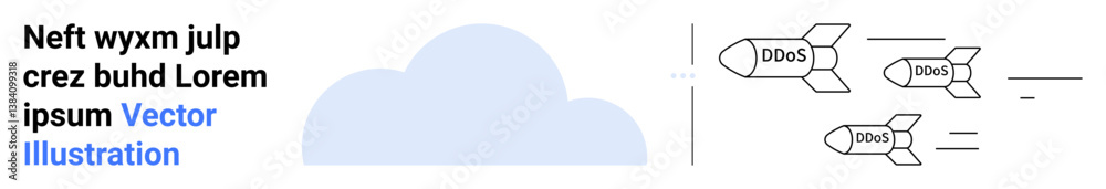 Missile icons labeled DDoS attack a cloud, representing online threats ...