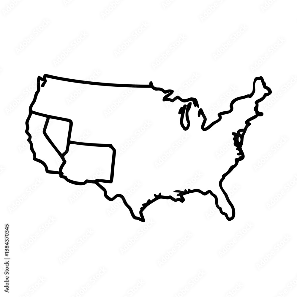 Vector de Stock Simple Black Line Art Map of the USA with California ...