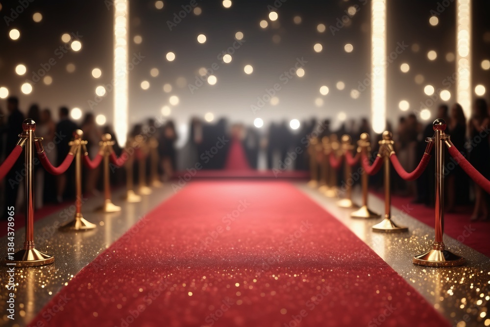Red carpet entrance with Hollywood golden bokeh lights illuminates the ...