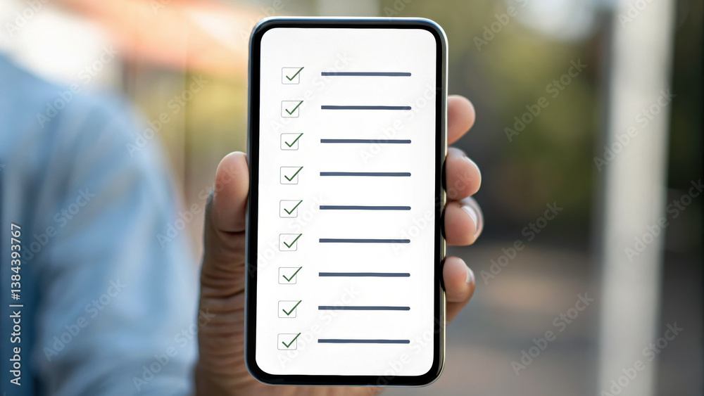 smartphone displays checklist with completed tasks, symbolizing effective error prevention and ...