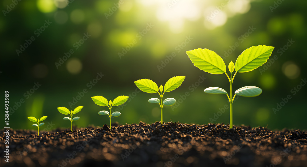 Seedling Growth Stages from Small to Large in Soil with Sunlight ...
