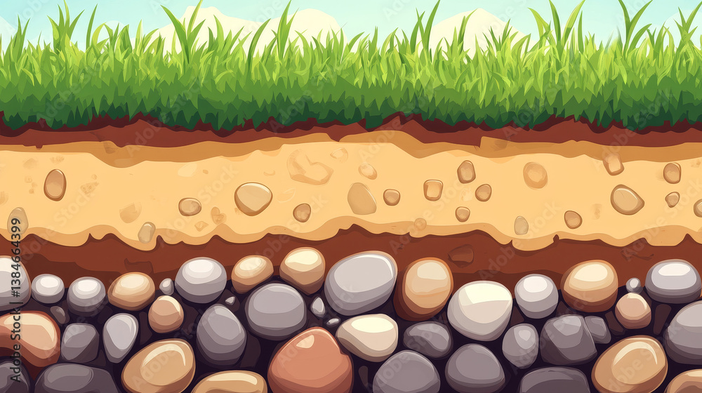 Soil, ground and underground layers, cartoon seamless game levels ...