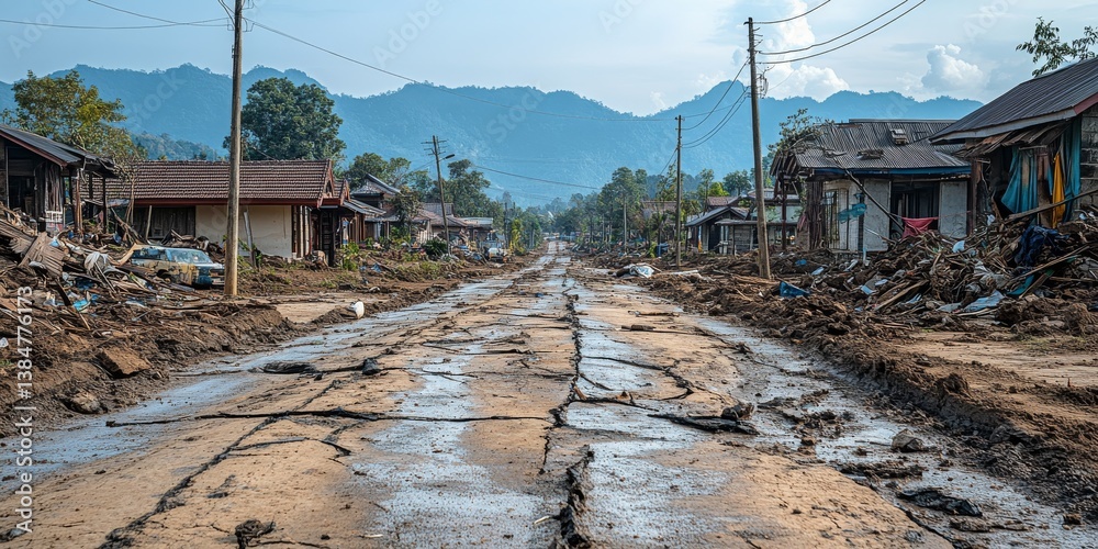 Devastated road and houses after earthquake in myanmar shows ...