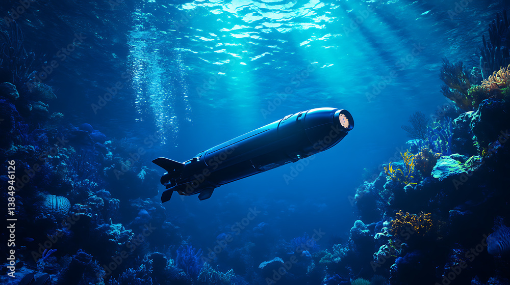An AI powered autonomous submarine exploring deep sea ecosystems at ...