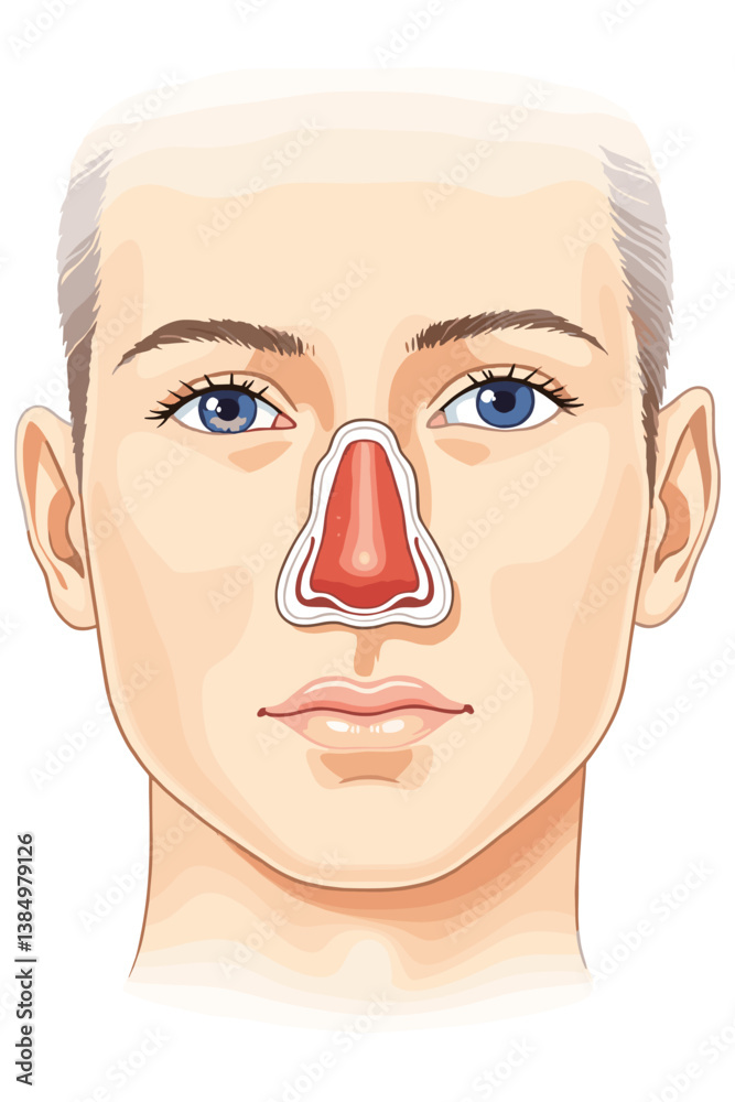Vibrant Vector Illustration of a Deviated Nasal Septum in a Human Face ...