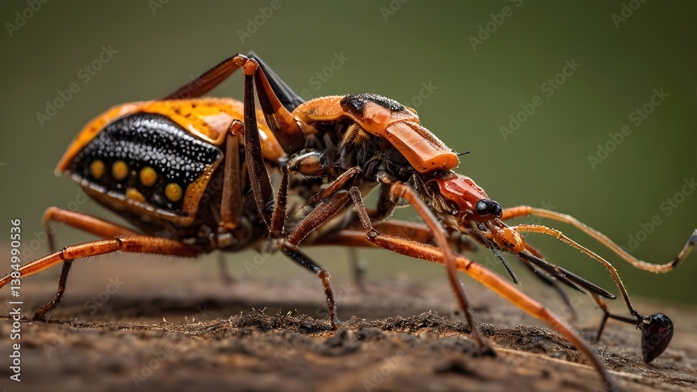 Stock-Foto „Predatory assassin bugs with insect prey, dramatic close-up ...
