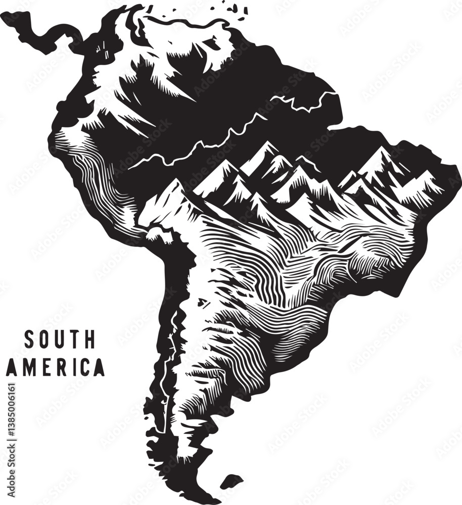 Clean Black-and-White Vector Map of South America – Minimalist Sharp ...