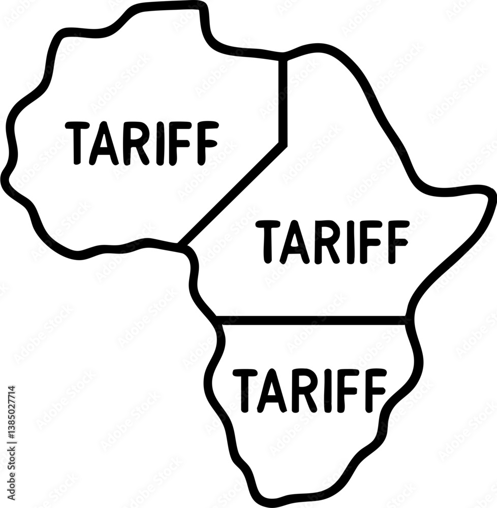 Import Tariffs policy impact concept. Map outline of Africa with tariff ...