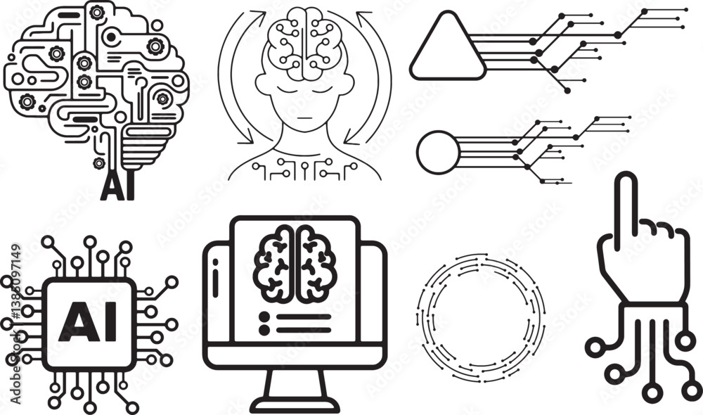 Vector de Stock Artificial Intelligence, AI Vector, AI Technology, Brain Circuit, Human and AI ...