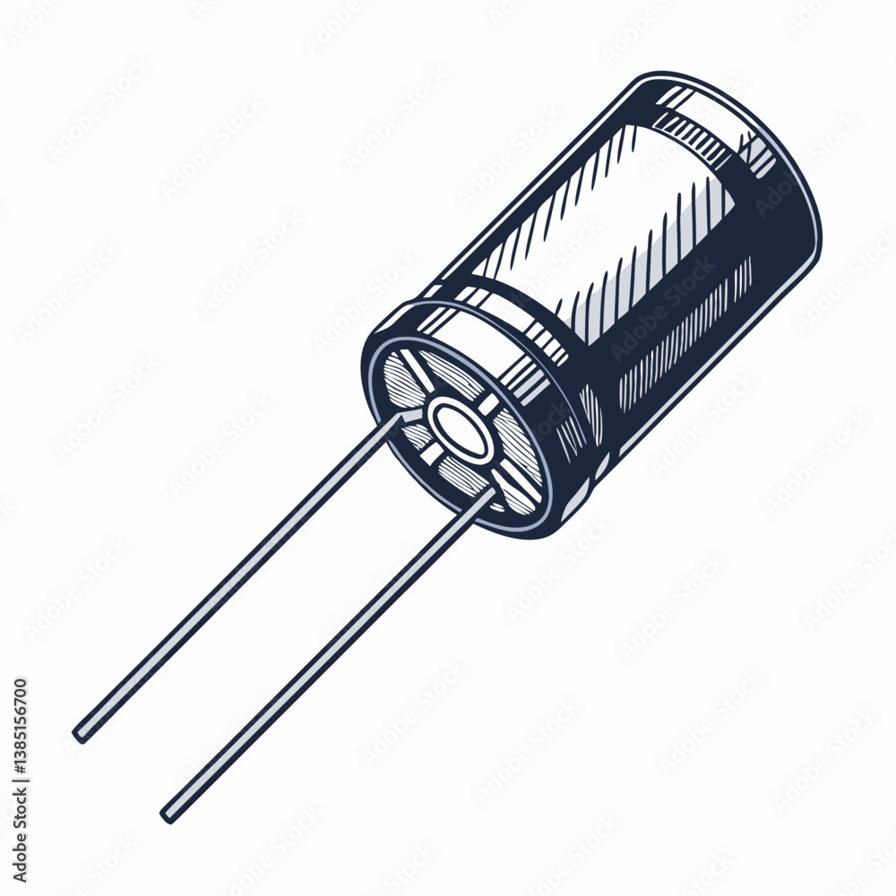 Create a bold, vector illustration of a capacitor with clearly labeled ...