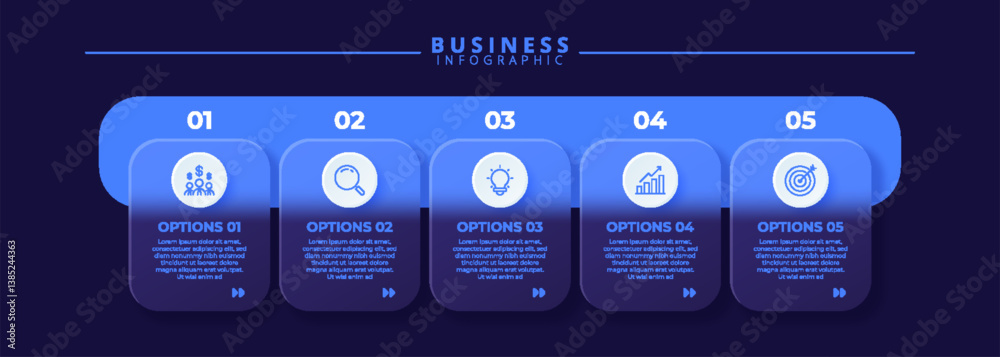 Infographic label design template featuring icons and five distinct steps. Ideal for process ...