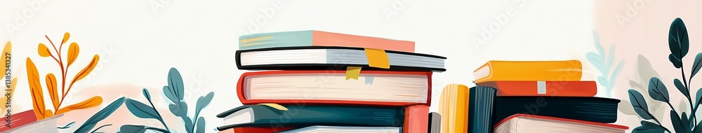 Stacked books, library, abstract floral background, education Stock ...