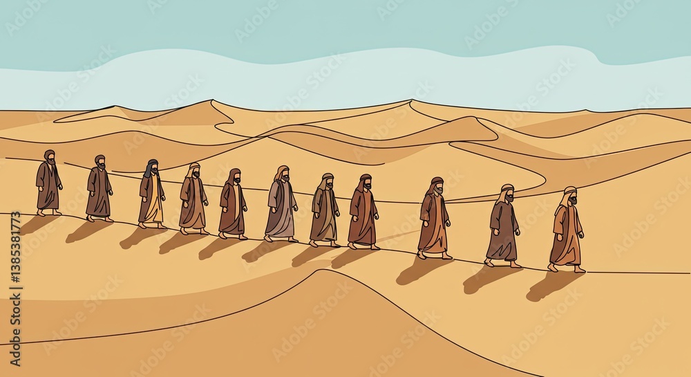 The Apostles with Jesus Christ go to preach in the Judean Desert. The ...