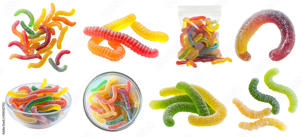 Sugar Gummy gummies jelly worm chewy sweet candy candies, many angles ...