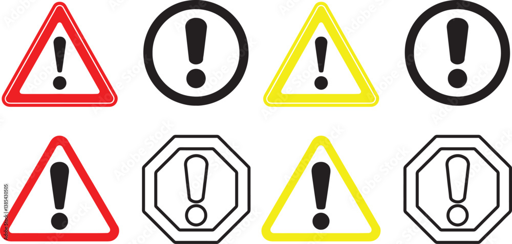 Hazard symbol in black and white color with exclamation symbol in ...