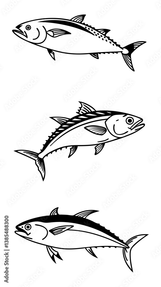 Tuna Fish Illustrations, Tuna Drawings in Different Styles, Seafood ...
