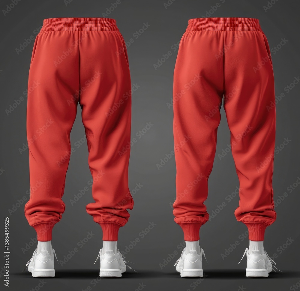 Red sweatpants mockup template, front and back view isolated on a ...