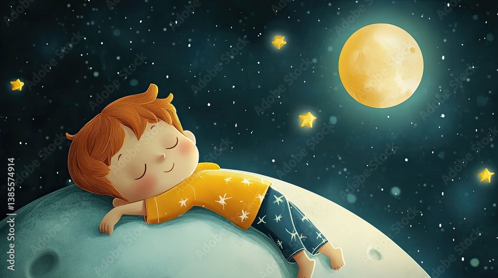 breathing animation, Kids lullaby cartoon sleeping on moon, looped ...