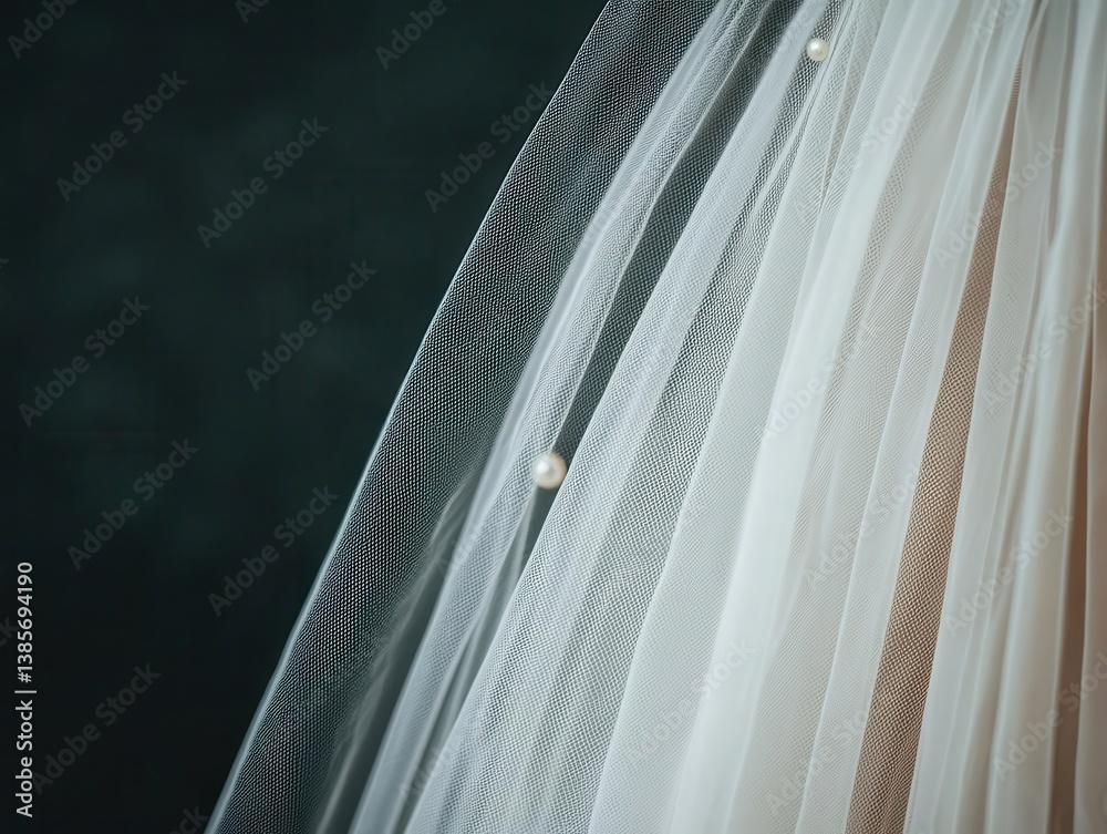 Soft tulle wedding veil with a subtle pearl border, isolated for a ...