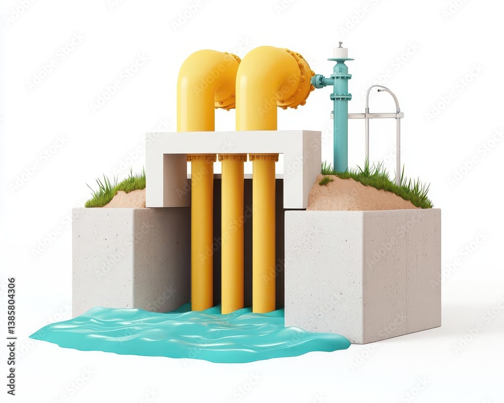 Explodedview diagram of a dam s intake structure, showing trash racks ...