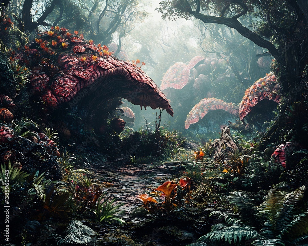 Complex depiction of bustling ecosystem demonstrating allele frequency ...