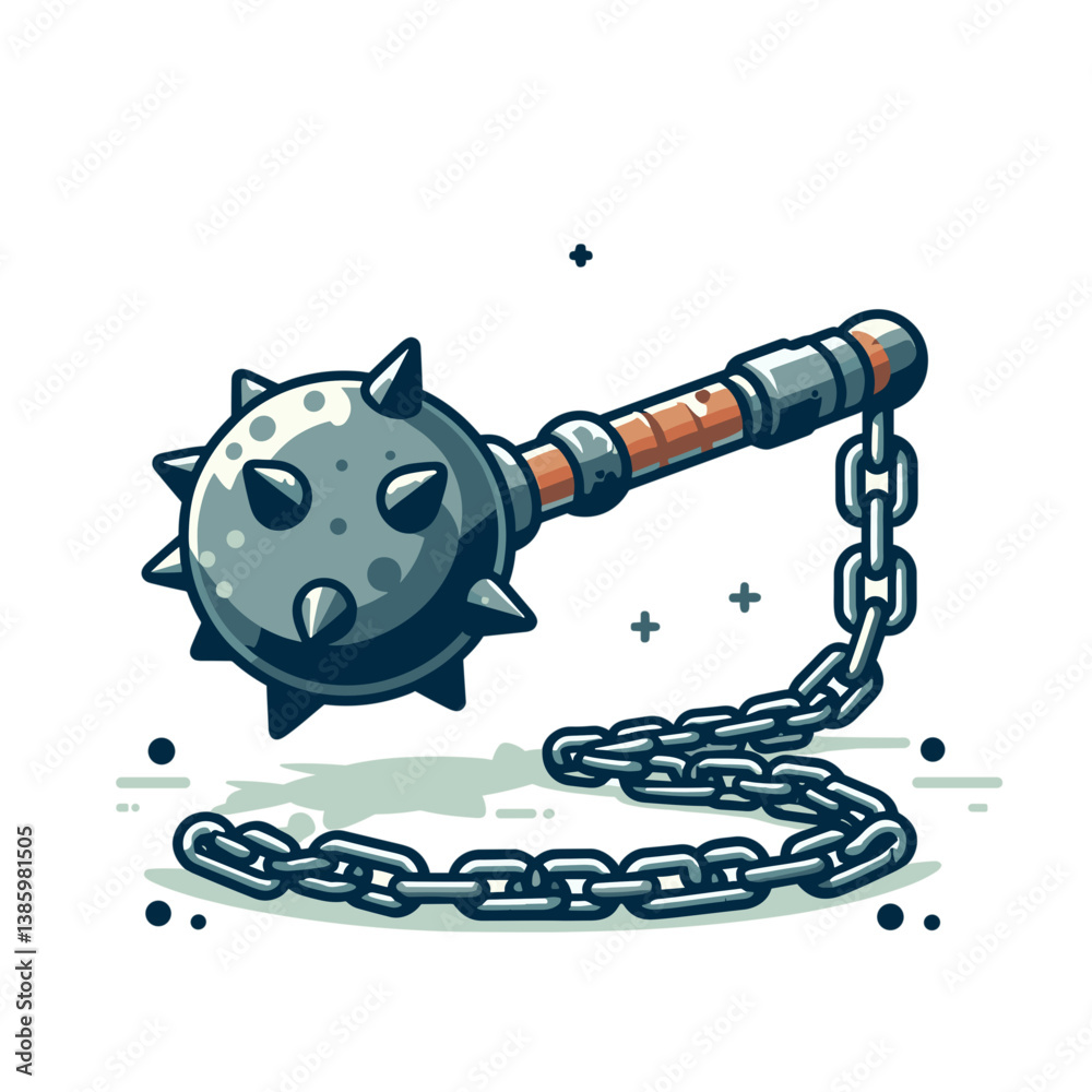 Vector art of medieval flail weapon with spiked ball and chain. Ideal ...