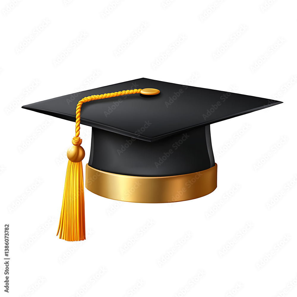 Student graduation cap with gold tassel and ribbon Isolated on ...