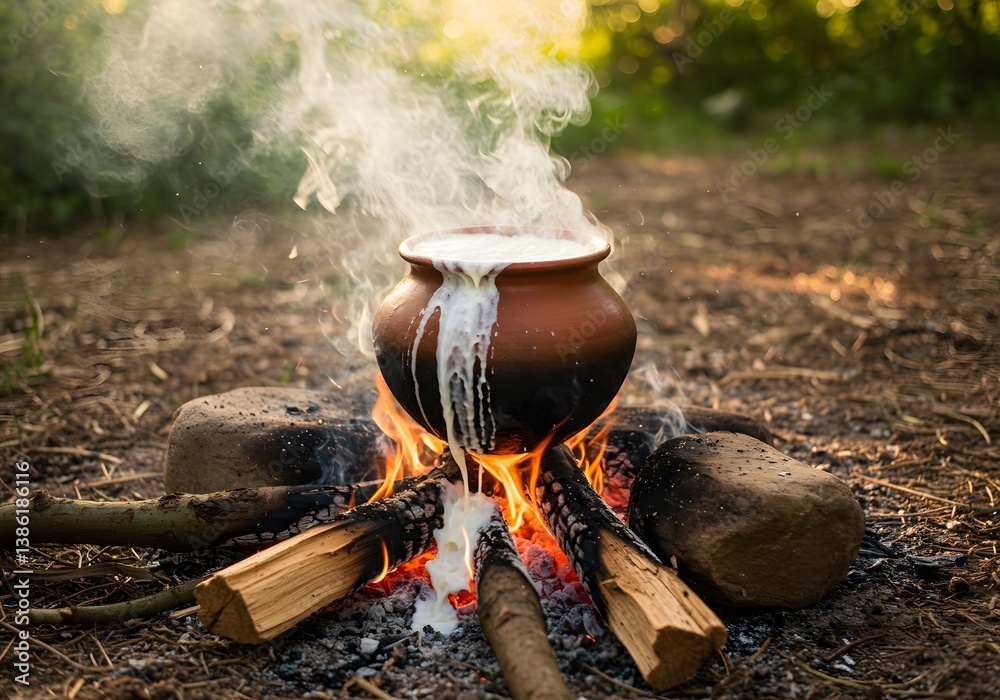 Traditional Sri Lankan Avurudu Boiling Milk Ceremony Clay Pot Firewood ...