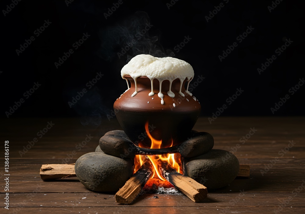Traditional Sri Lankan Avurudu Boiling Milk Ceremony Clay Pot Firewood ...