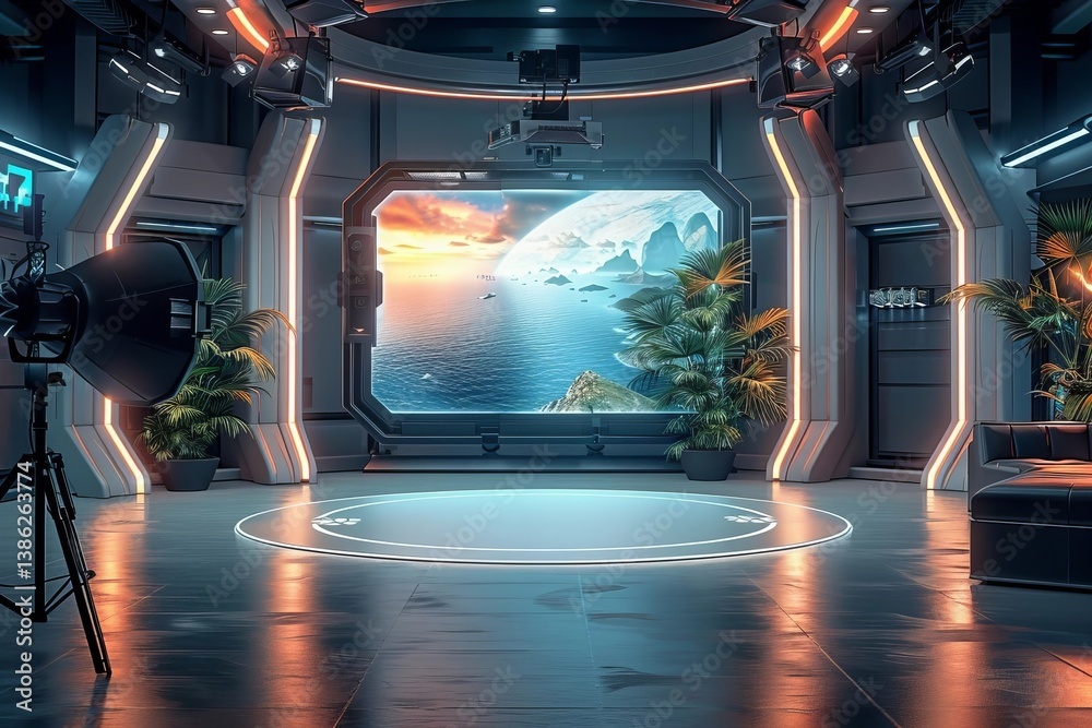 Modern living room featuring virtual backgrounds for a Vtuber streaming ...