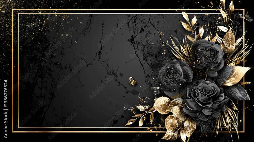 Luxury wedding invitation card background with golden line art flower ...