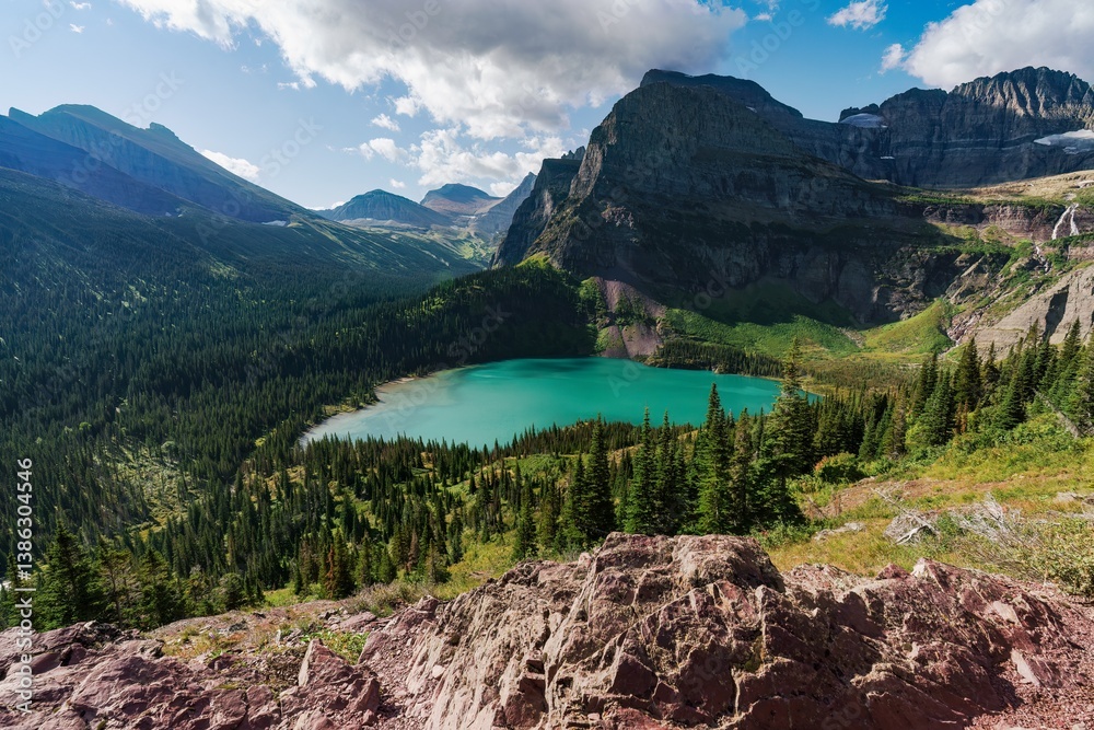 Looking from Grinnell Glacier Trail over Grinnell Lake at the ...