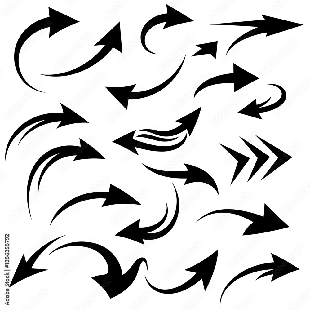 Arrows in Motion: A dynamic compilation of black arrows, each with its unique form and direction ...
