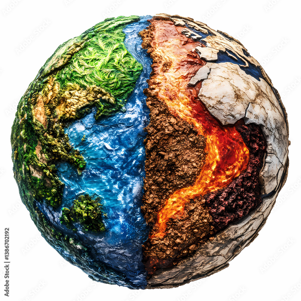Earth's Core: A detailed cross-section of the Earth, showcasing its ...