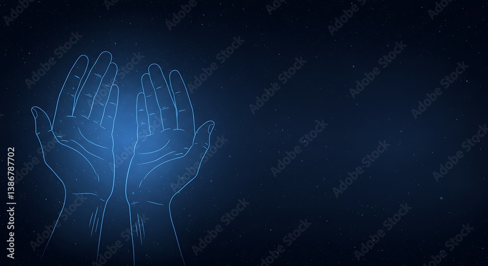 Glowing Hands: Digital Line Art AI Generated Stock Illustration | Adobe ...