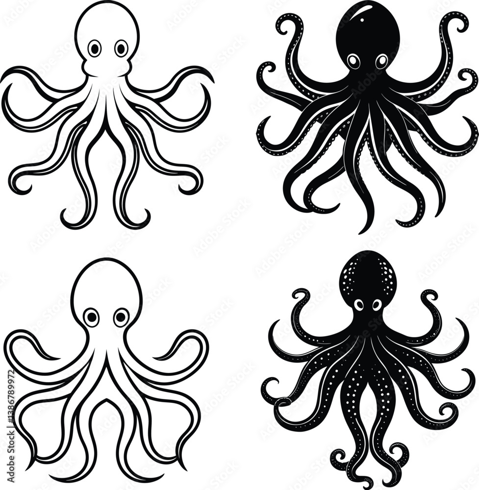 beautiful black octopus vector silhouette art this is an editable and ...