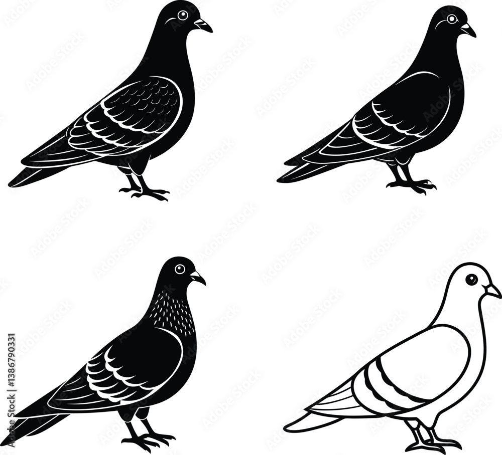 beautiful black pigeon vector silhouette art this is an editable and ...