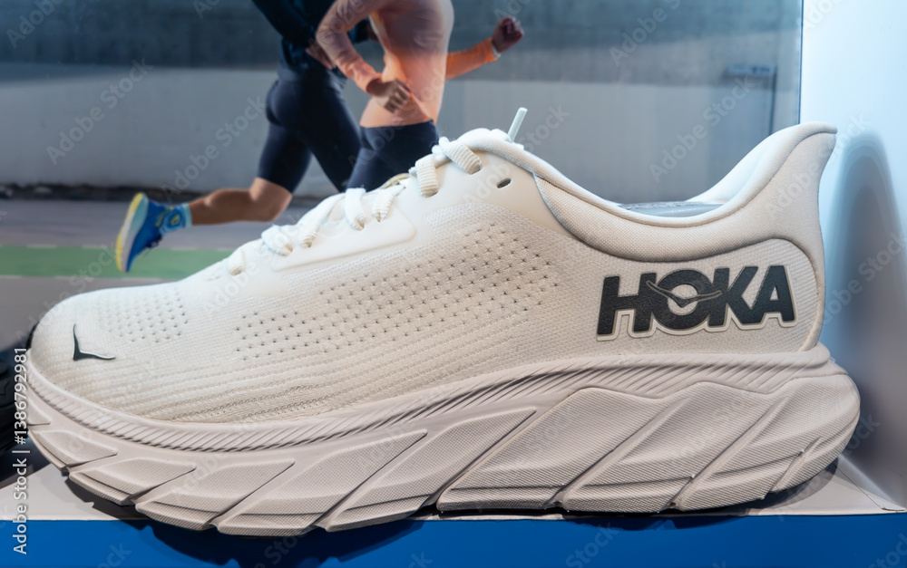 Hong Kong. China- 02.24.2025. A Hoka running shoe on display in a ...