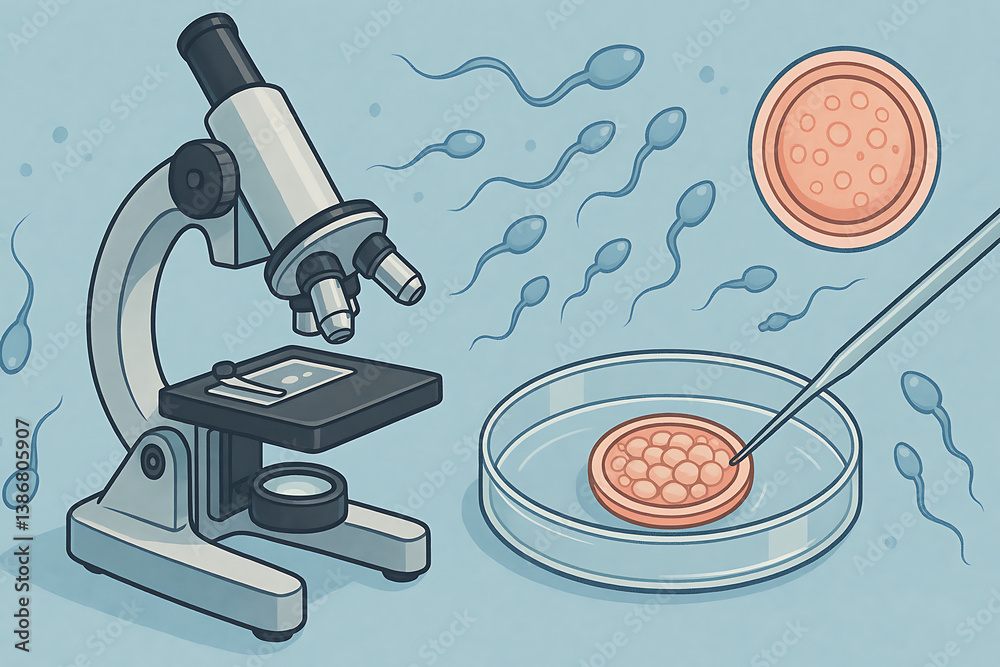 In vitro fertilization procedure with sperm cells and egg in petri dish ...