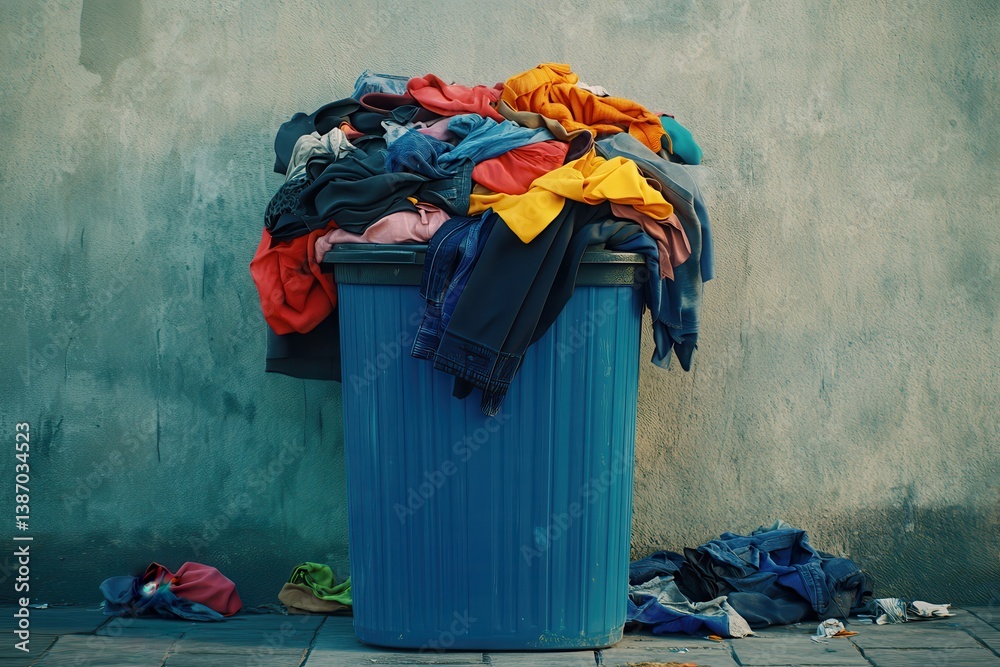 Overflowing Trash Can: A Powerful Statement on Fast Fashion and Waste ...