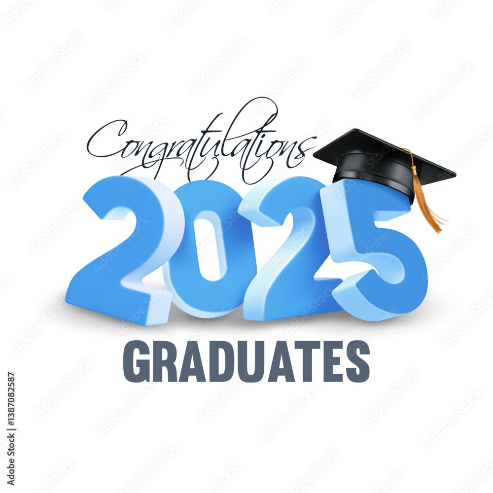 Congratulations graduates logo, with 3d realistic graduation cap ...