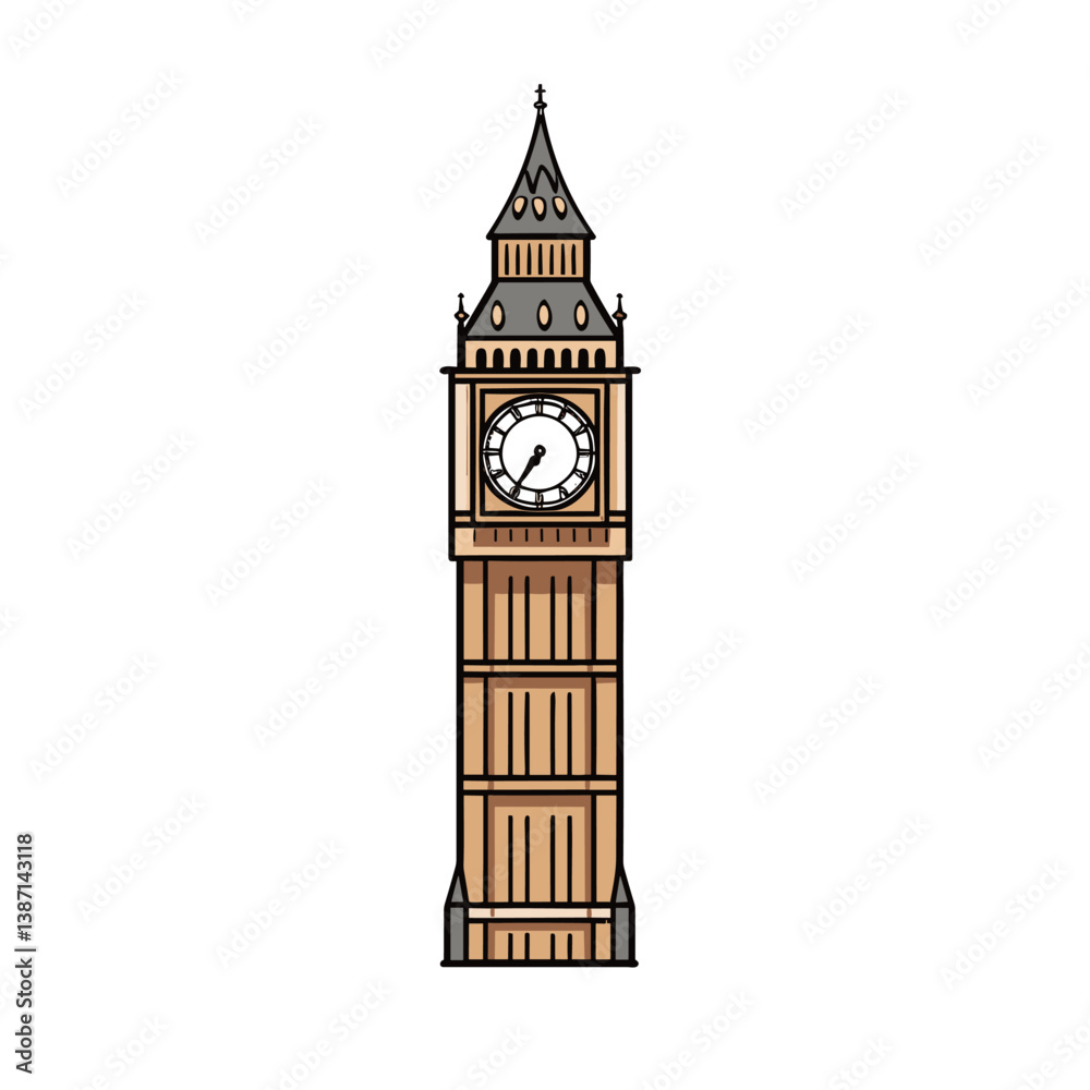 Big Ben hand-drawn comic illustration. Big Ben. Vector doodle style ...