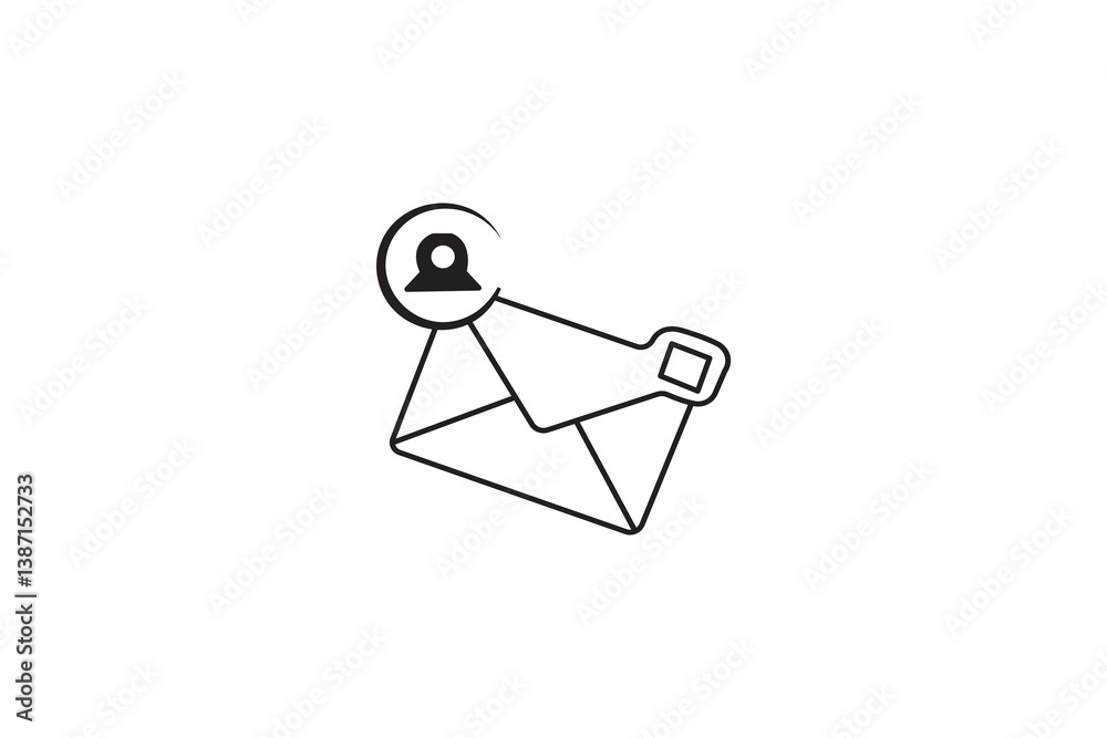 Minimalist line drawing features an envelope with a mail notification ...