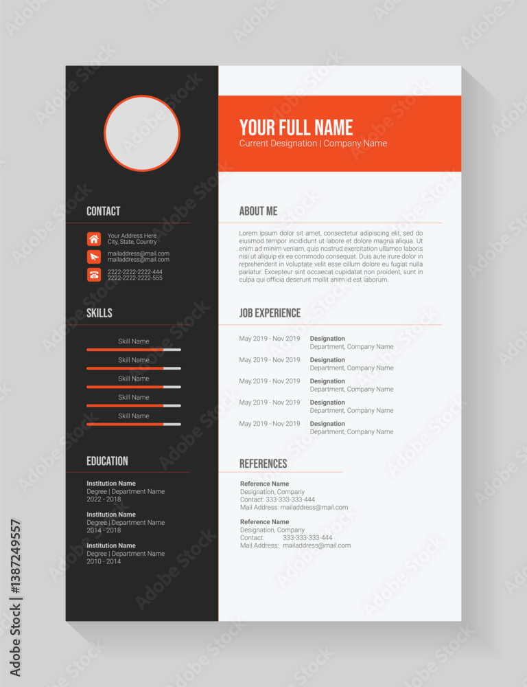 Clean and modern resume portfolio or cv template for candidates ...
