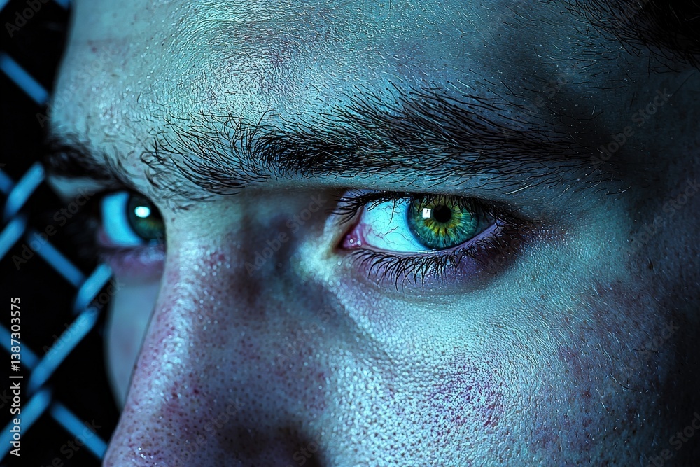 Tense emotion portrayed through powerful close-up with expressive eyes ...