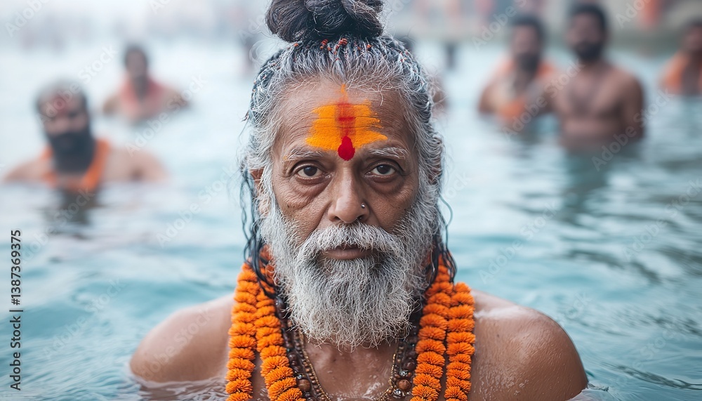 Indian men bathing in the Ganges River during Kumbh Mela festival Stock ...