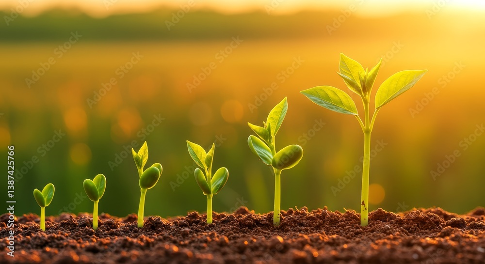 Foto de Stock Plant growth stages from seed to mature plant. Depicts ...