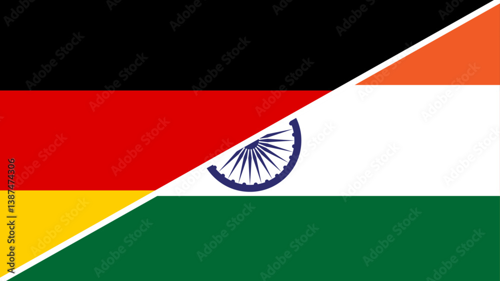 Split flag design combining the national flags of Germany and India ...