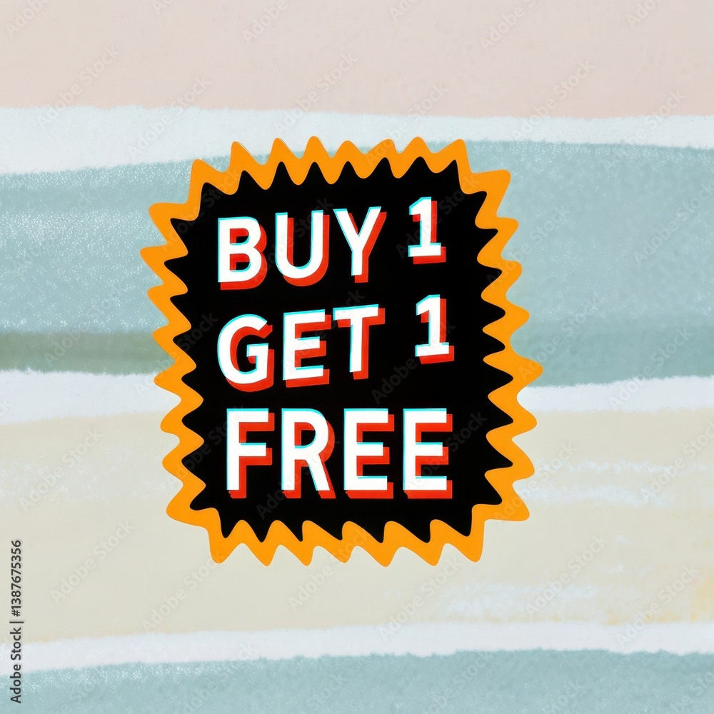 GOBO, Buy 1 Get 1 Free banner with glitch effect white text on jagged ...